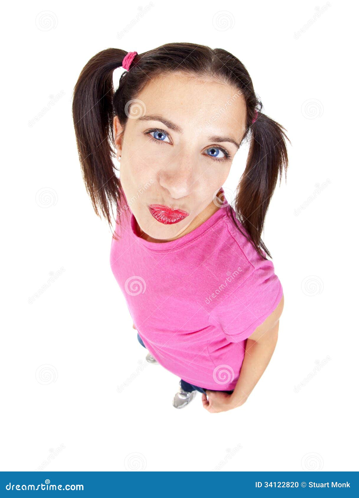 Woman puckering up stock photo. Image of happy, pigtails - 34122820