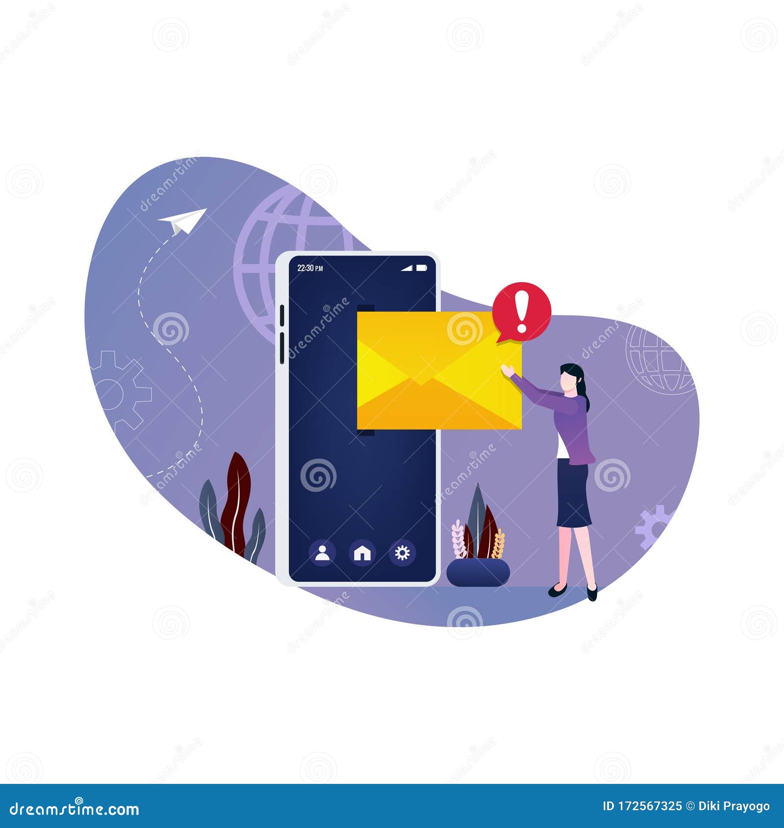 Woman Pull Out Mail from Smartphone Concept. Working Process, New Email ...