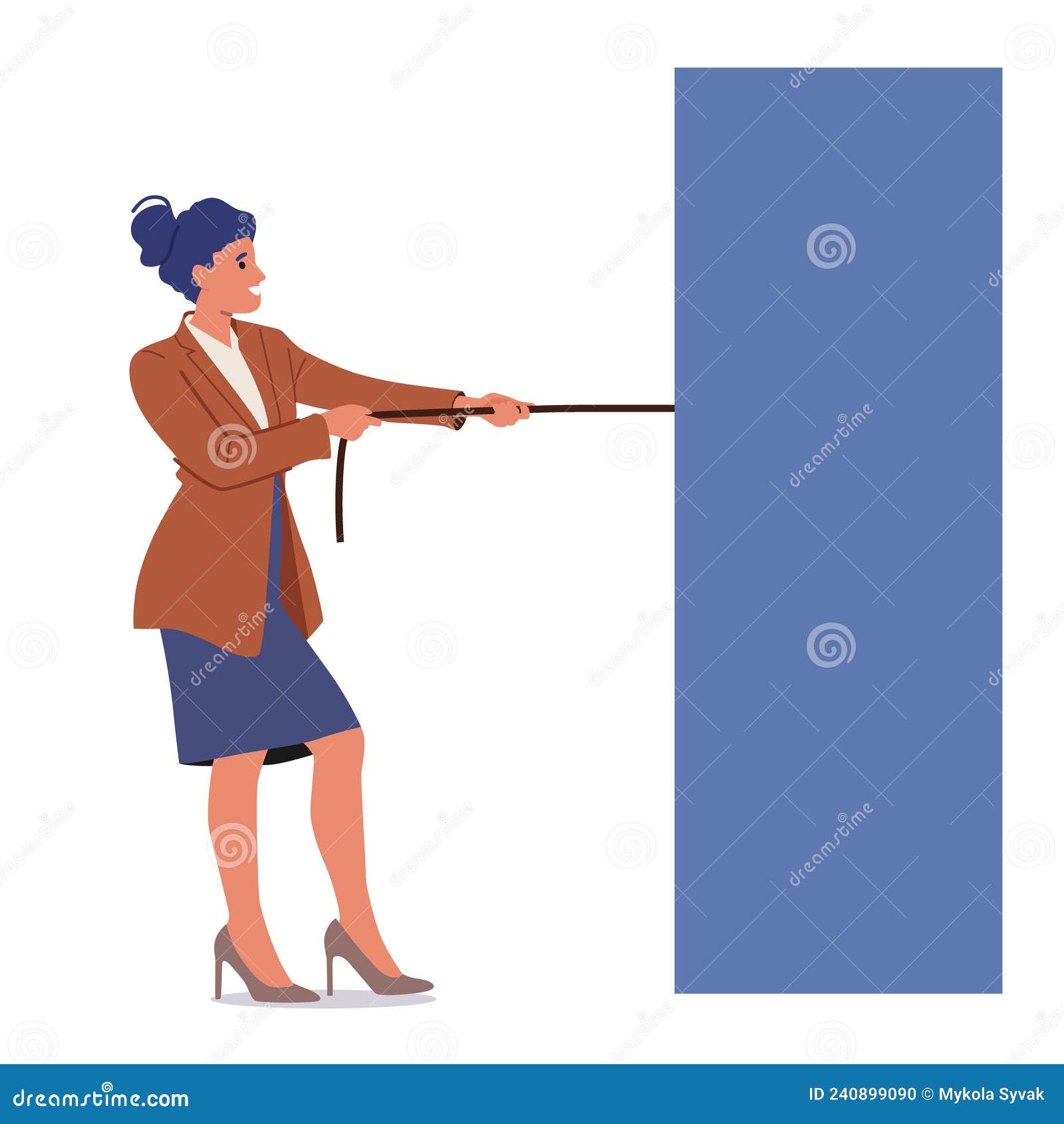 Woman Pull on Rope Huge Rectangular Puzzle Piece. Teamwork Cooperation ...