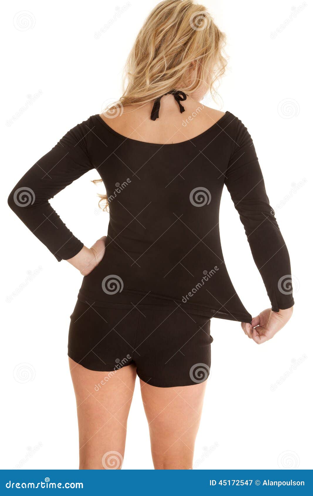 Woman Pull Shirt in Black Shorts Stock Image - Image of beautiful ...