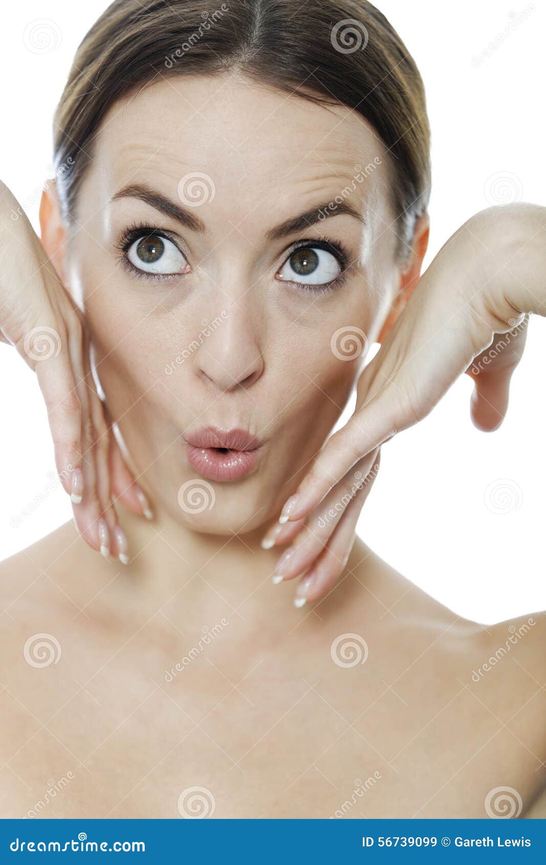Woman pulling a funny face stock image. Image of holding - 56739099