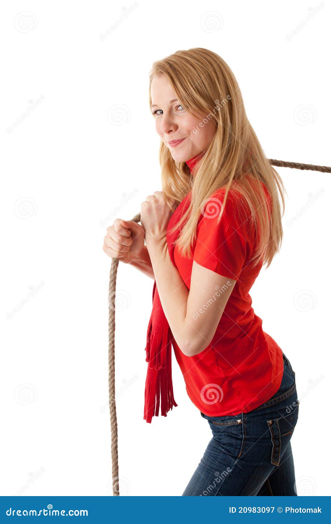 Woman pulling grey rope stock image. Image of battle - 20983097