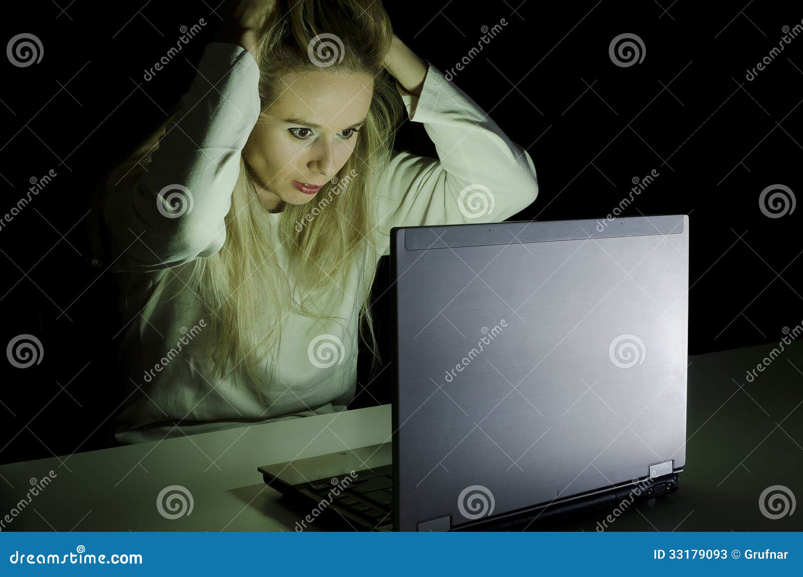 Woman Pulling Her Hair while Working on Laptop Computer Stock Image ...