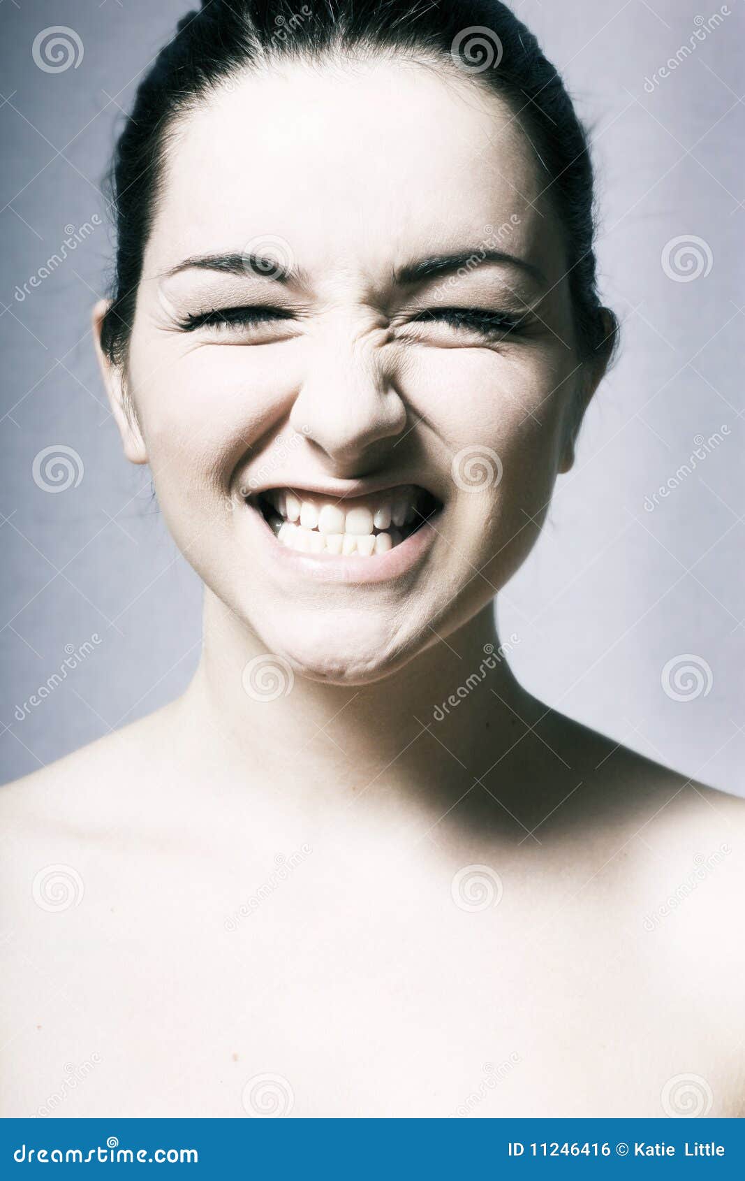 Woman Pulling a Massive Grin Stock Photo - Image of eyeshadow, feminine ...