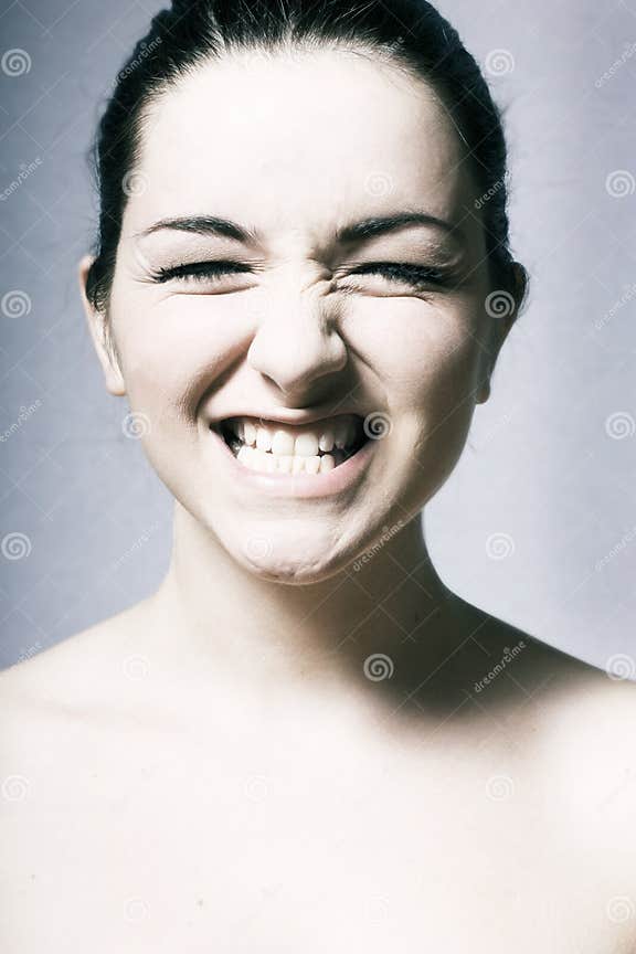 Woman Pulling a Massive Grin Stock Photo - Image of eyeshadow, feminine ...