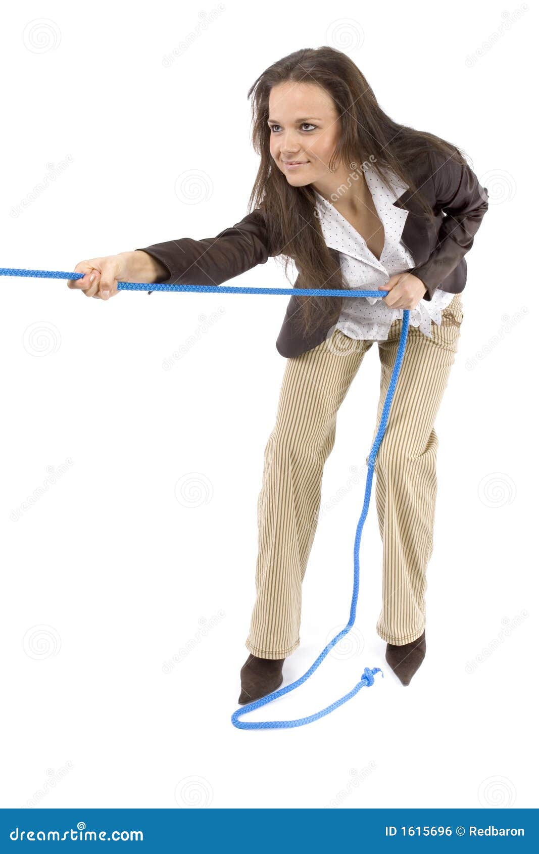 Woman pulling the rope stock photo. Image of happy, persuade - 1615696