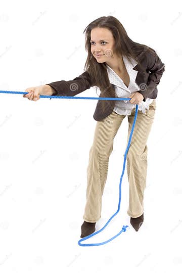 Woman pulling the rope stock photo. Image of happy, persuade - 1615696