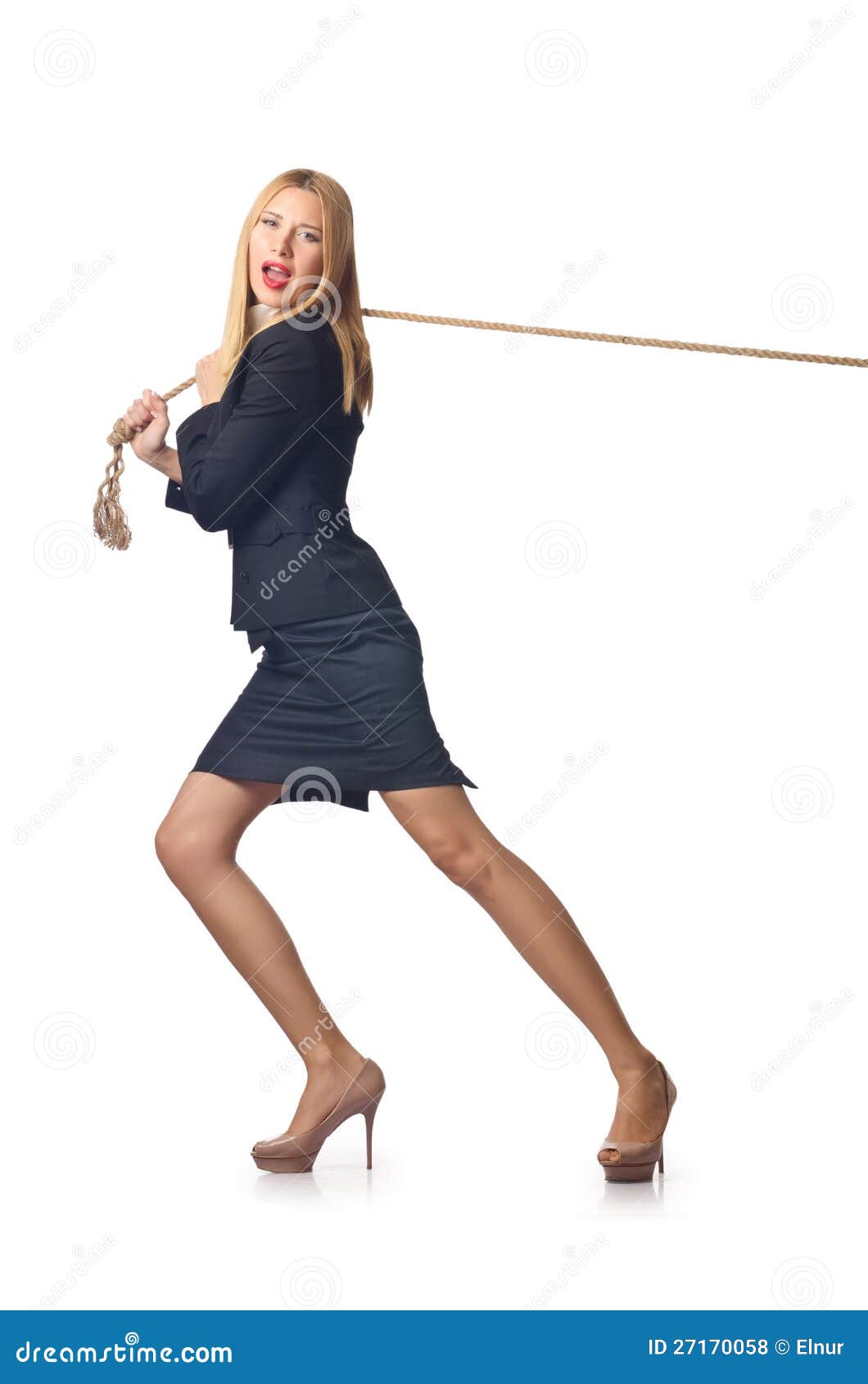 Woman pulling rope stock photo. Image of force, corporate - 27170058