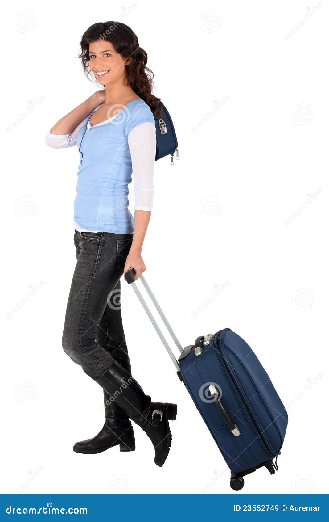 Woman Pulling a Small Suitcase Stock Image - Image of caucasian ...