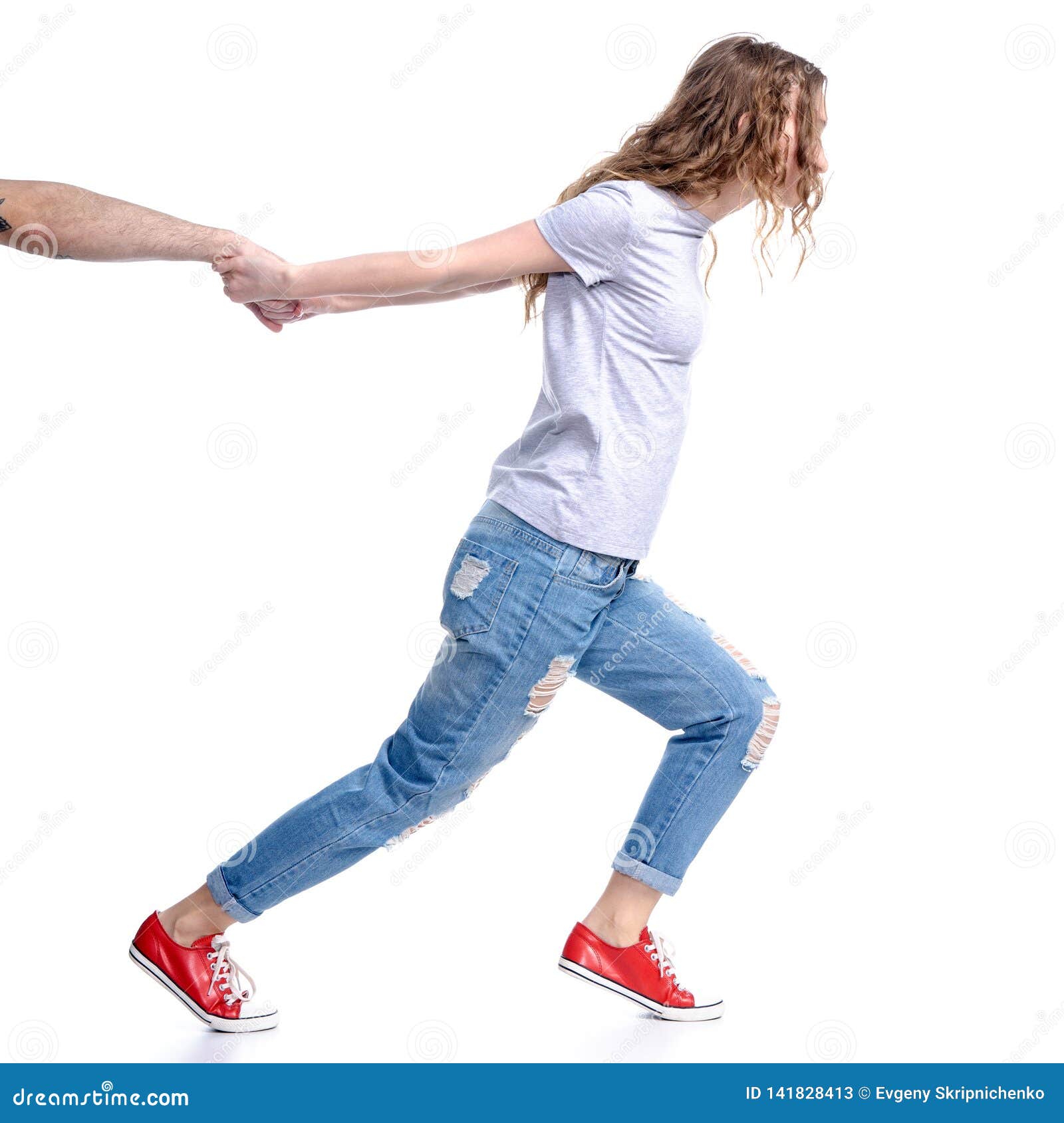 Woman Pulls the Hand of a Man Stock Image - Image of lifestyle, smiling ...