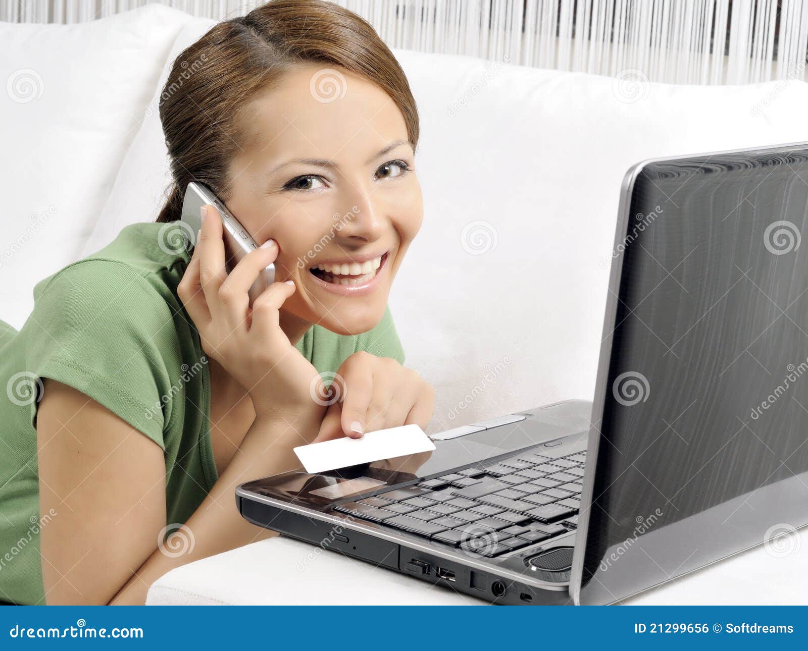 Woman Purchasing Product Using Her Laptop Computer Stock Photo - Image ...