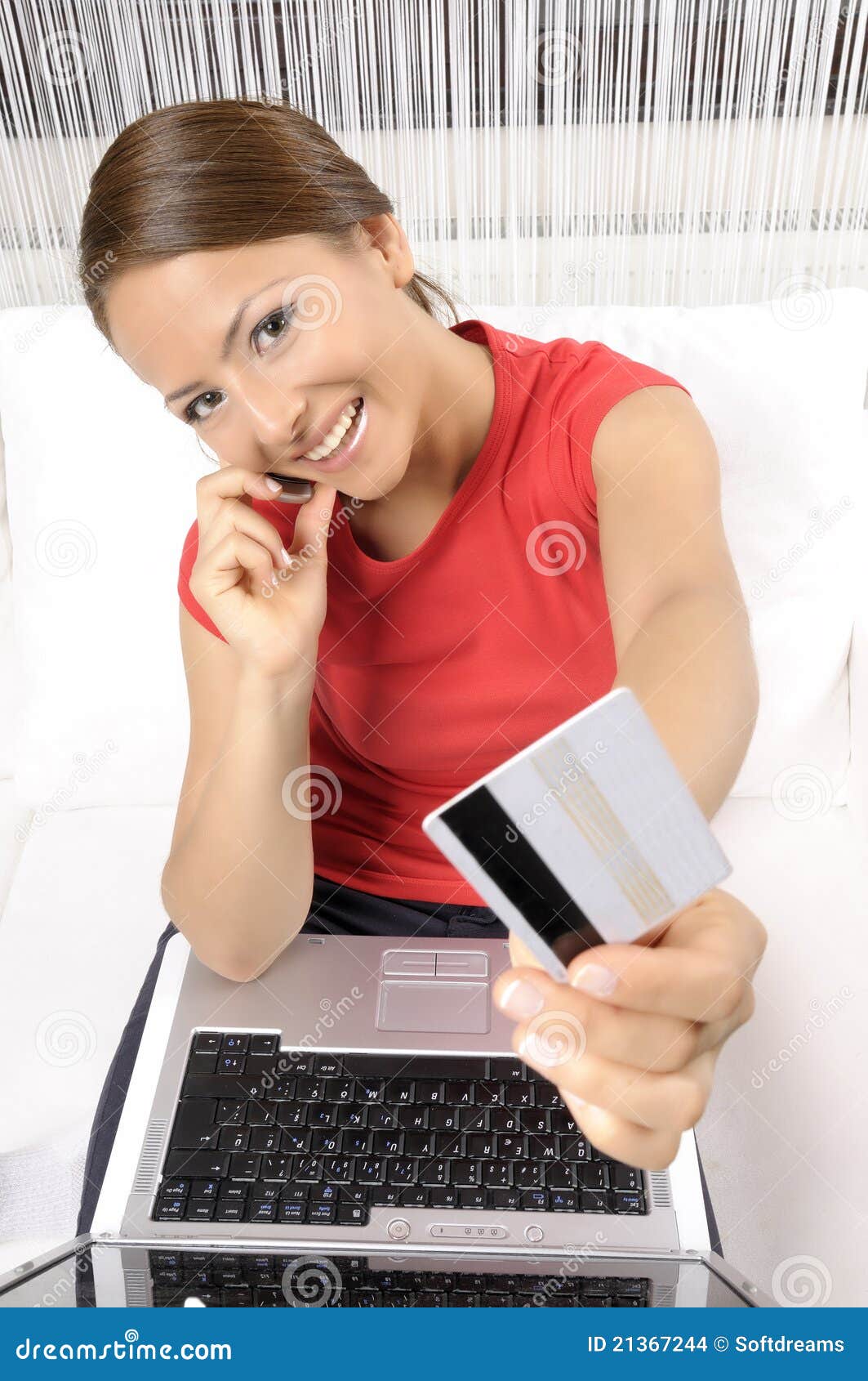 Woman Purchasing Product Using Her Laptop Computer Stock Photo - Image ...