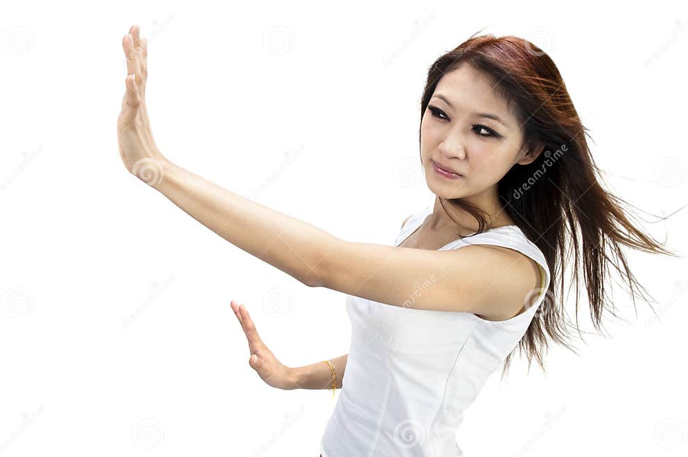 Woman pushing stock photo. Image of block, expression - 17526448