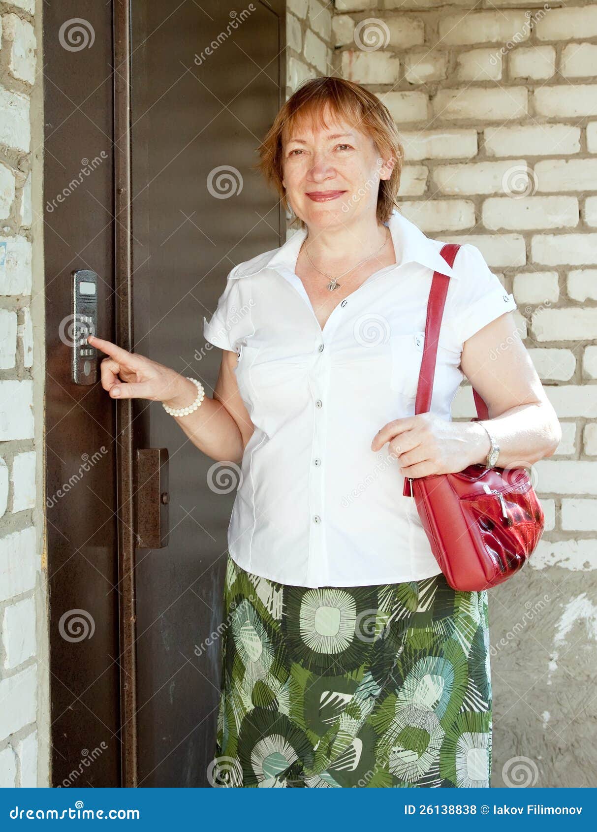 Woman Pushing Button of House Intercom Stock Photo - Image of doorbell ...