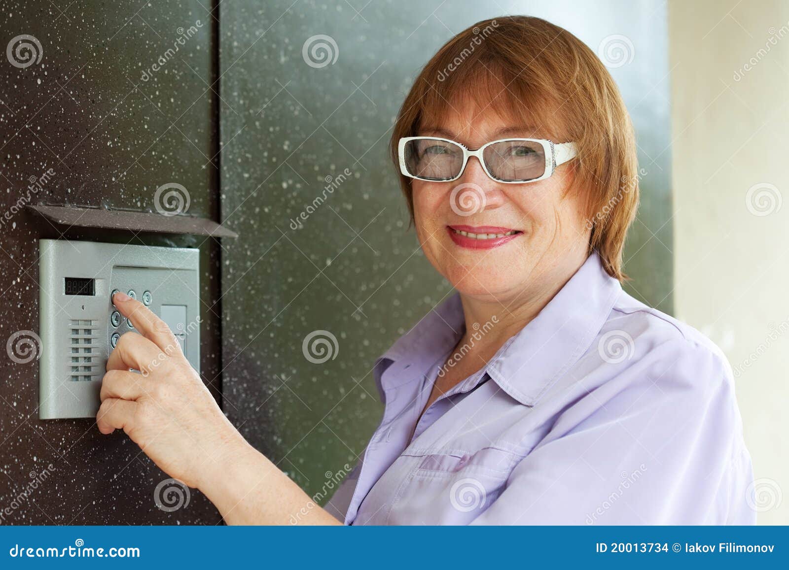 Woman Pushing Button of Intercom Stock Photo - Image of buttons ...