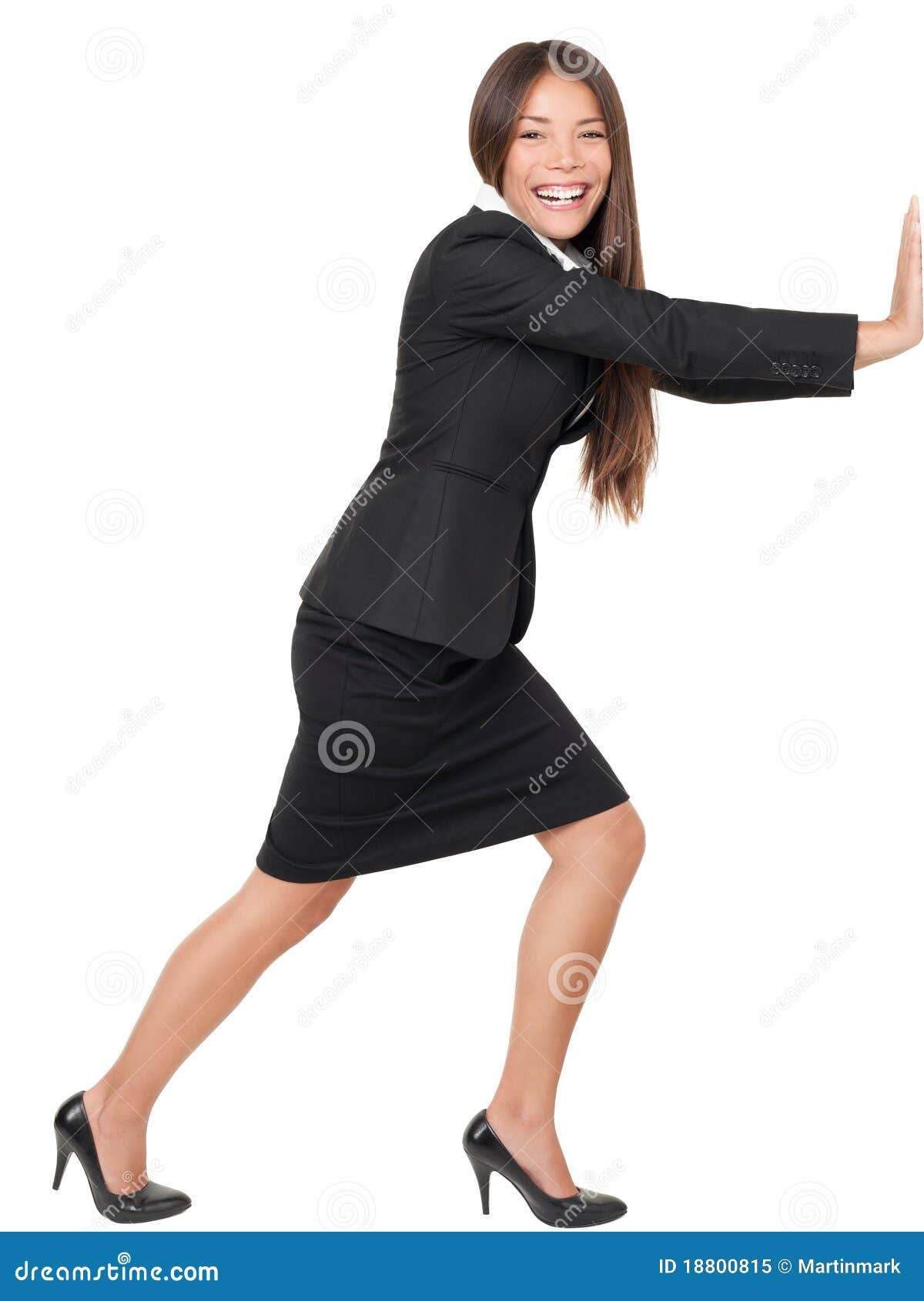 Woman Pushing / Leaning on Wall Stock Image - Image of businesspeople ...
