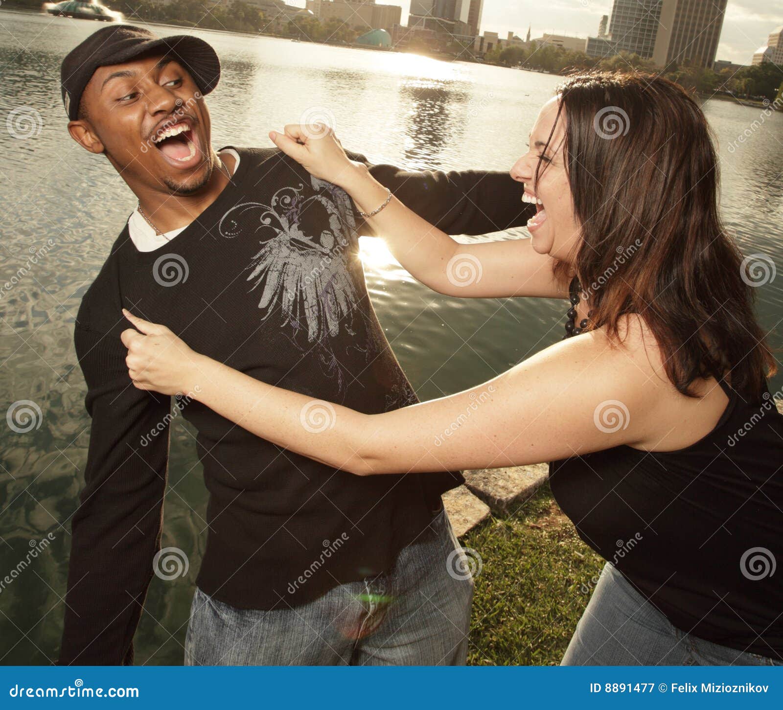 Woman Pushing Man in the Lake Stock Image - Image of problem, problems ...