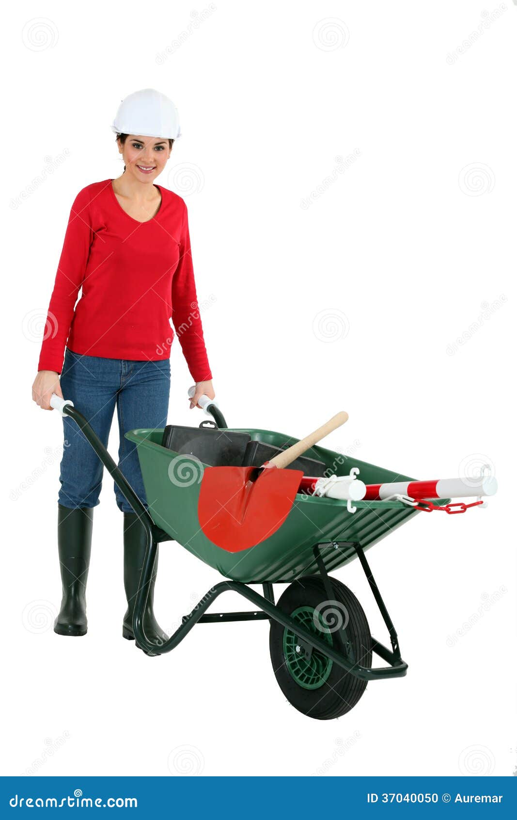 Woman Pushing a Wheelbarrow Stock Photo - Image of construction ...
