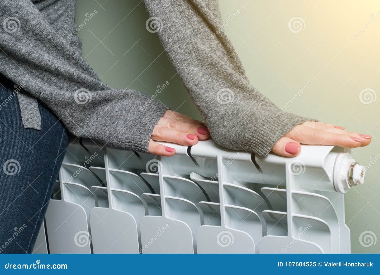 Woman Put Her Hands on the White Radiator Stock Image - Image of object ...