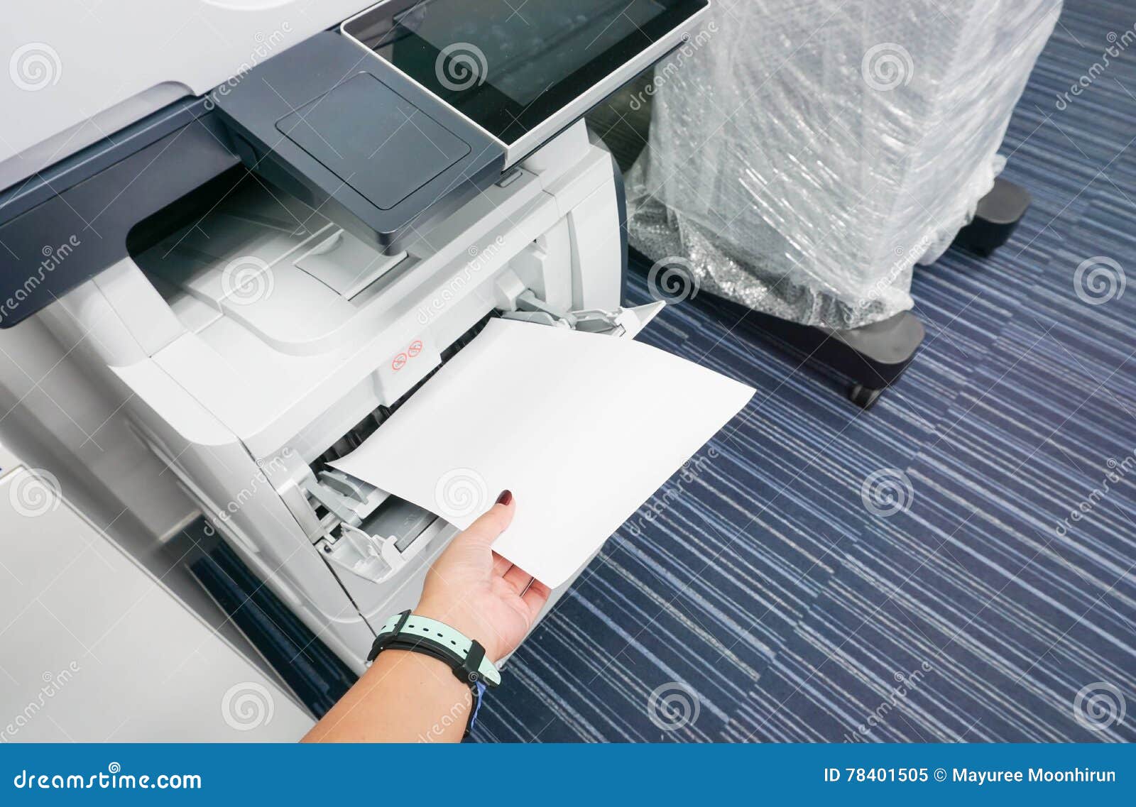 Woman Put Stack of Paper into Printer Stock Image - Image of color ...