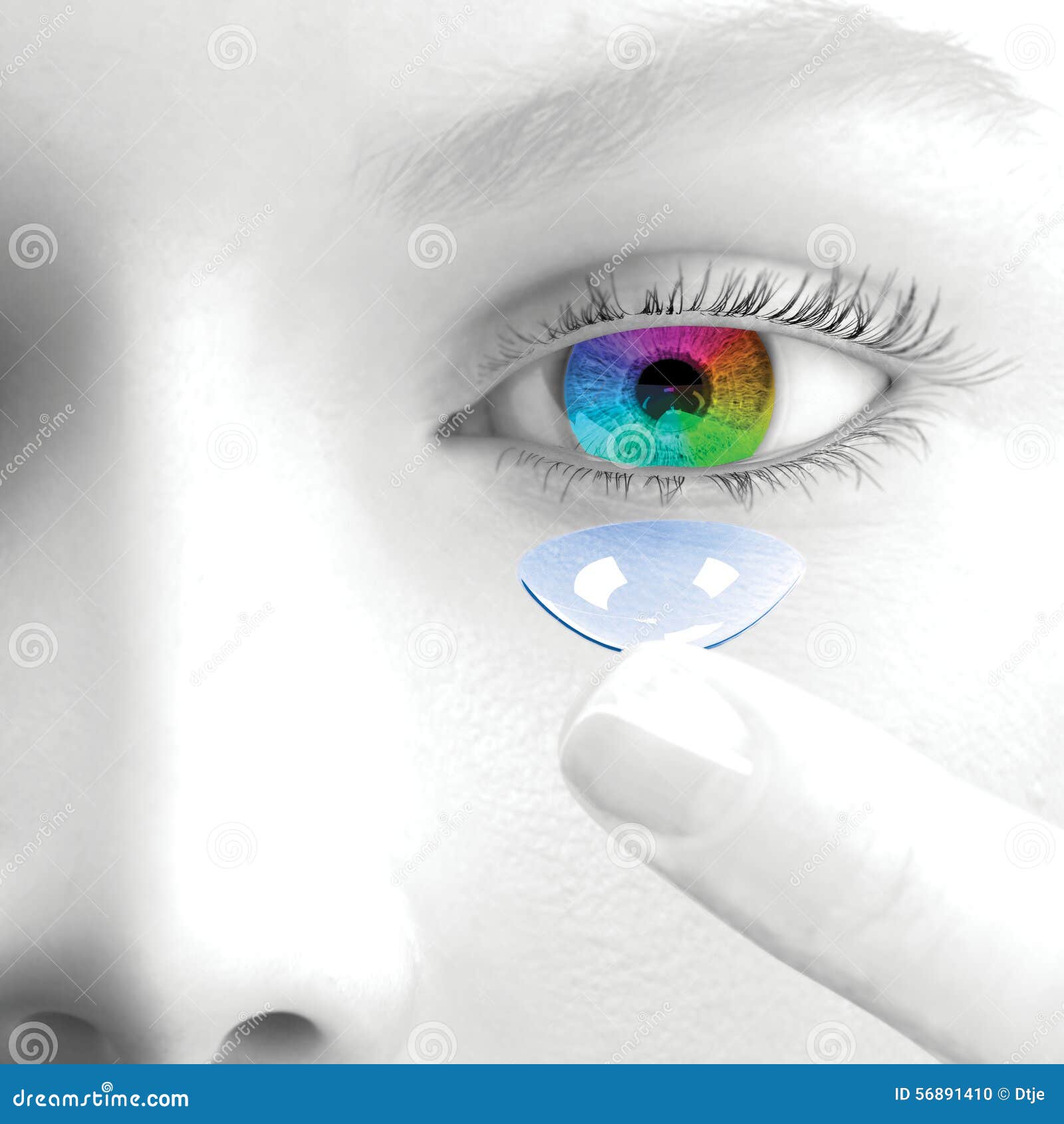 A Woman Puts a Contact Lenses. 3d Render Stock Illustration ...