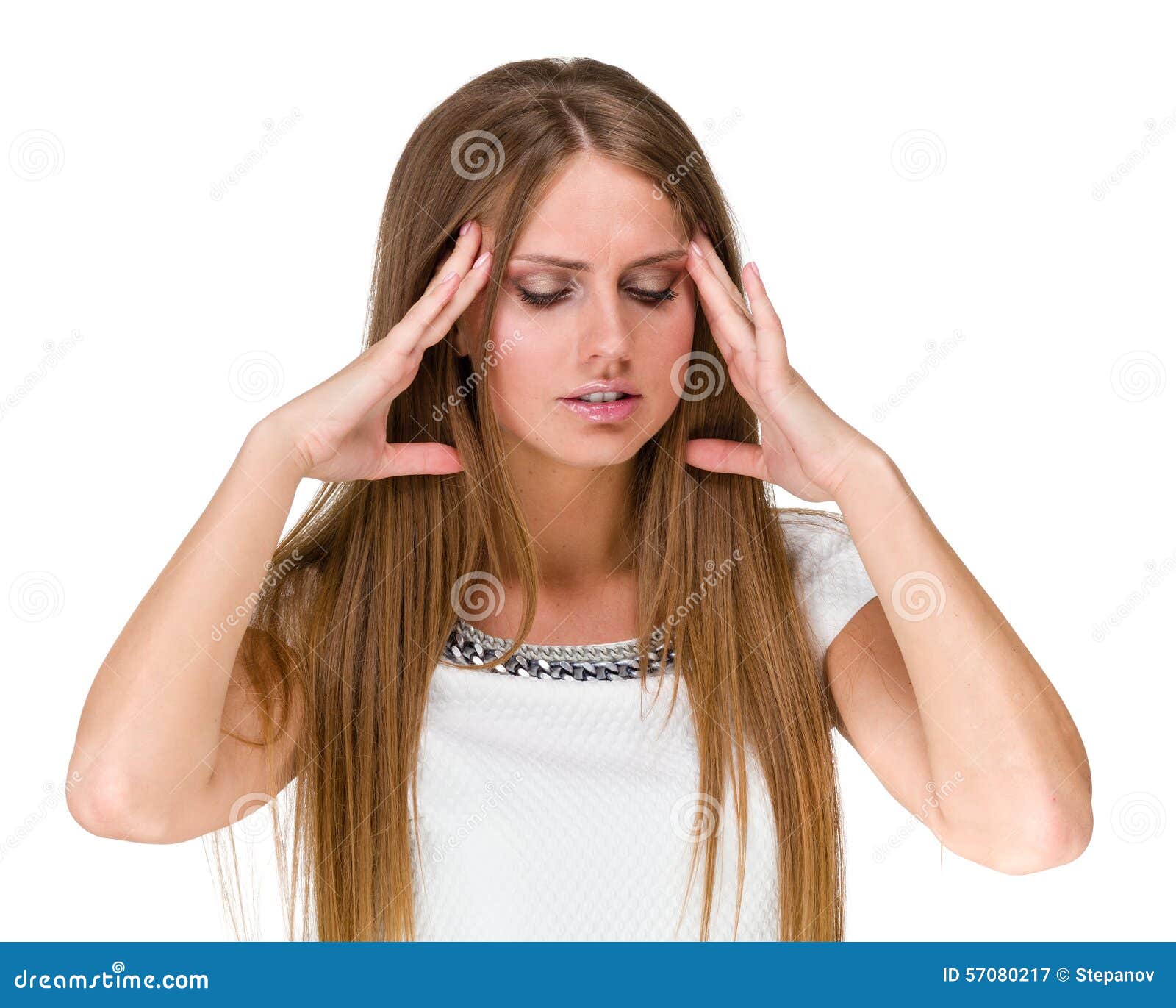 Woman Puts Hands on the Head, Isolated Stock Image - Image of fatigue ...