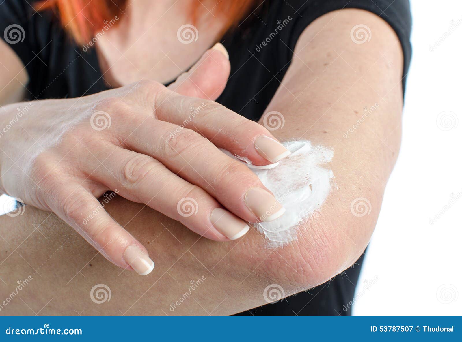 Woman Putting Cream on Her Elbow Stock Image - Image of hand, adult ...