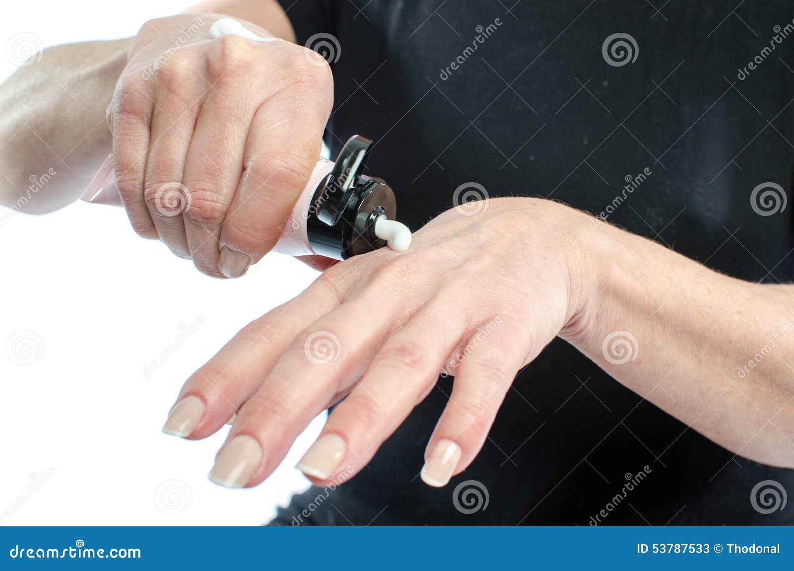 Woman Putting Cream on Her Hand Stock Image - Image of care, finger ...