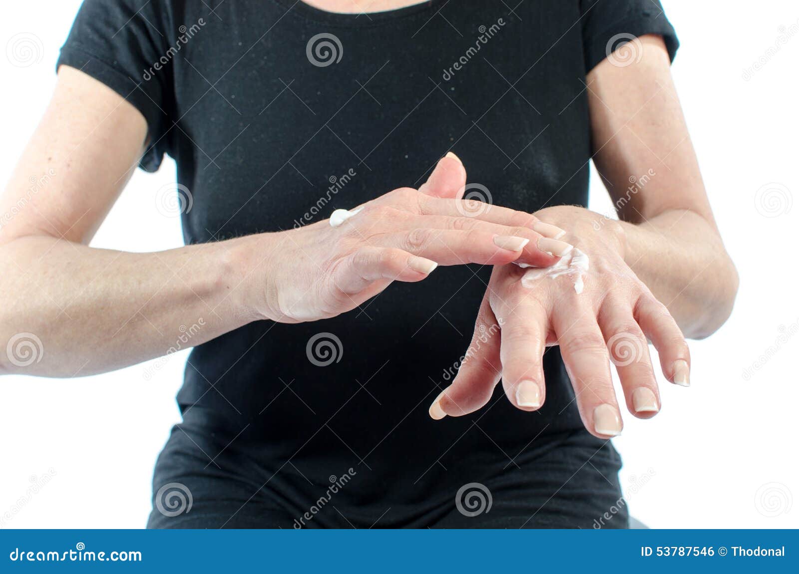 Woman Putting Cream on Her Hand Stock Photo - Image of treatment, clean ...