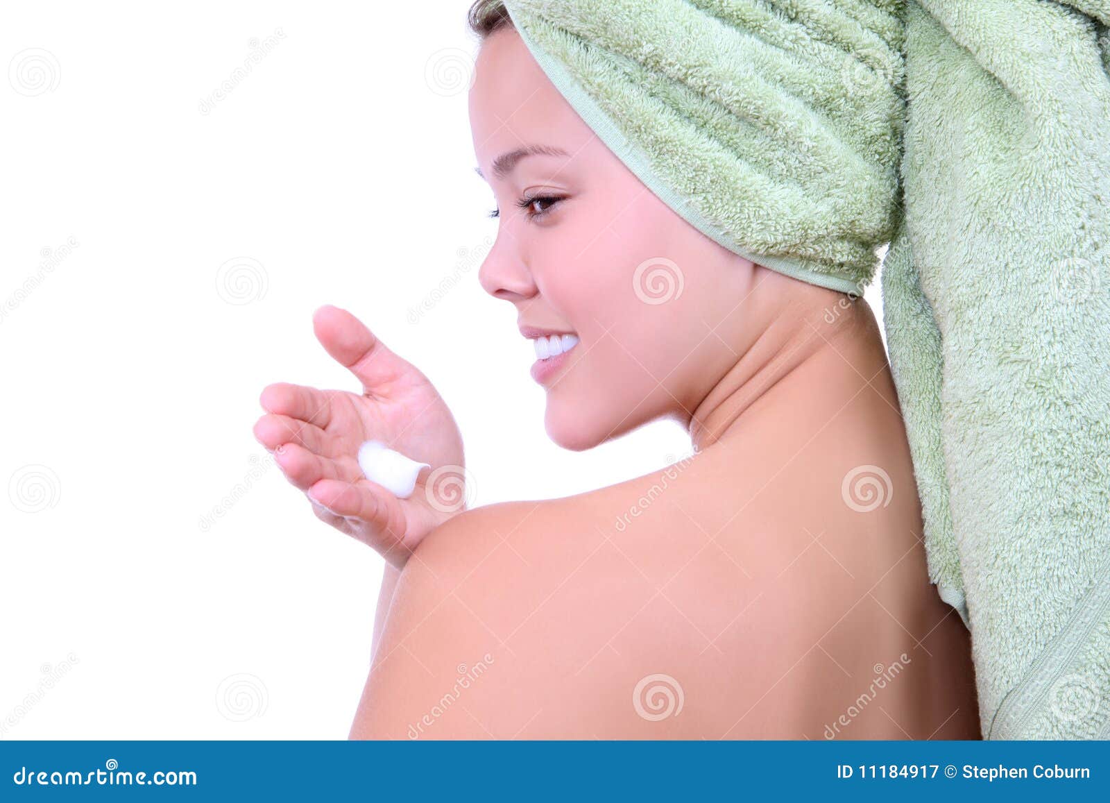 Woman Putting on Lotion stock image. Image of attractive - 11184917