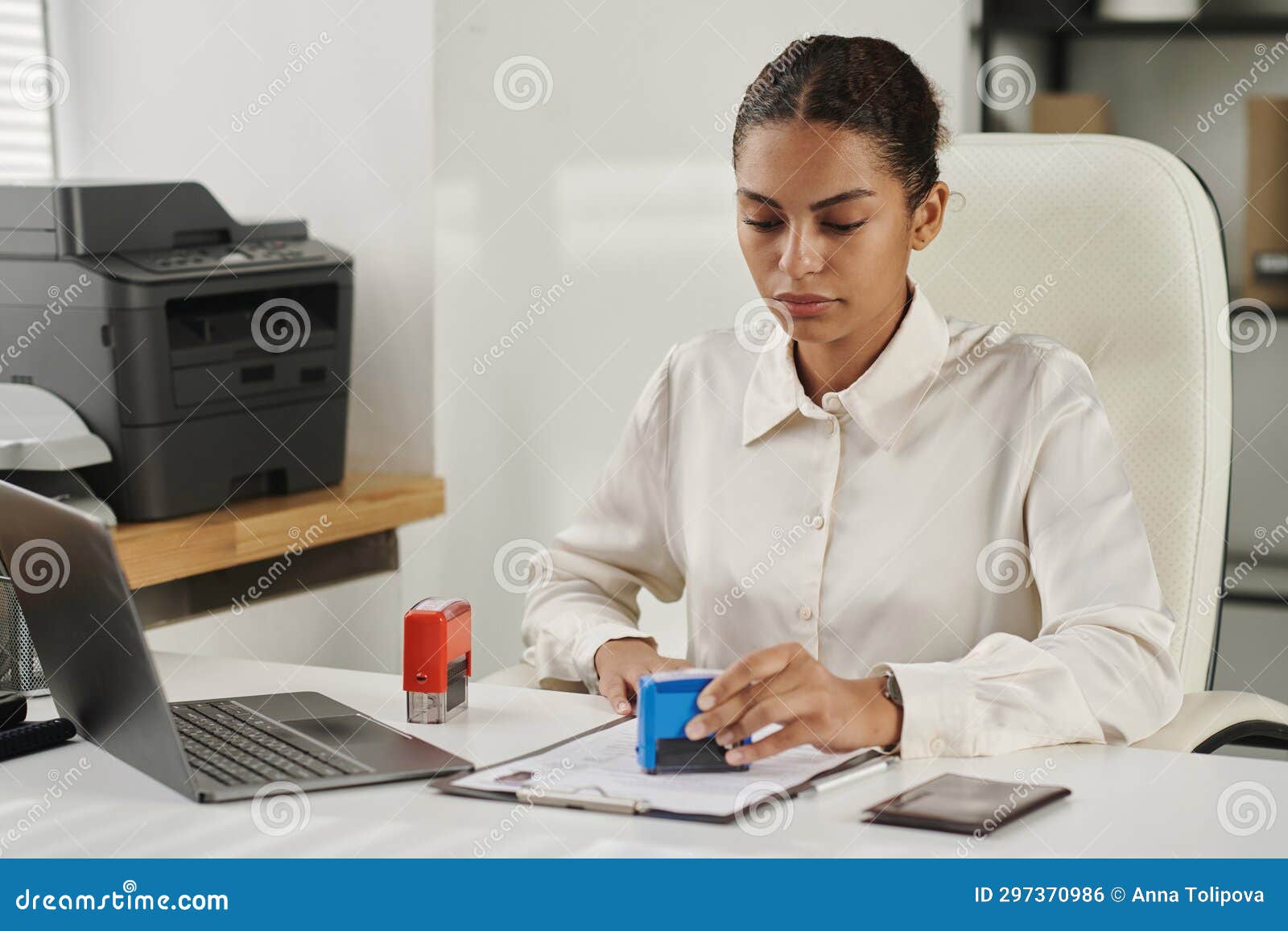 Woman Putting Stamp on Documents Stock Photo - Image of schengen ...