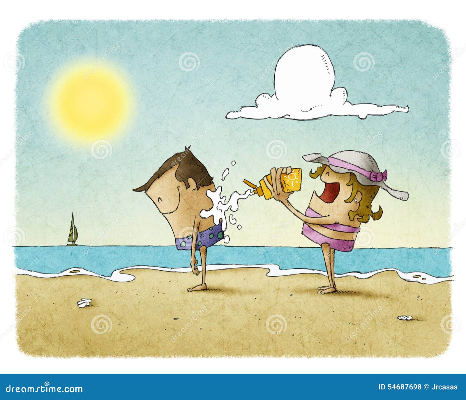 Woman Putting Sunscreen on a Man S Back Stock Illustration ...