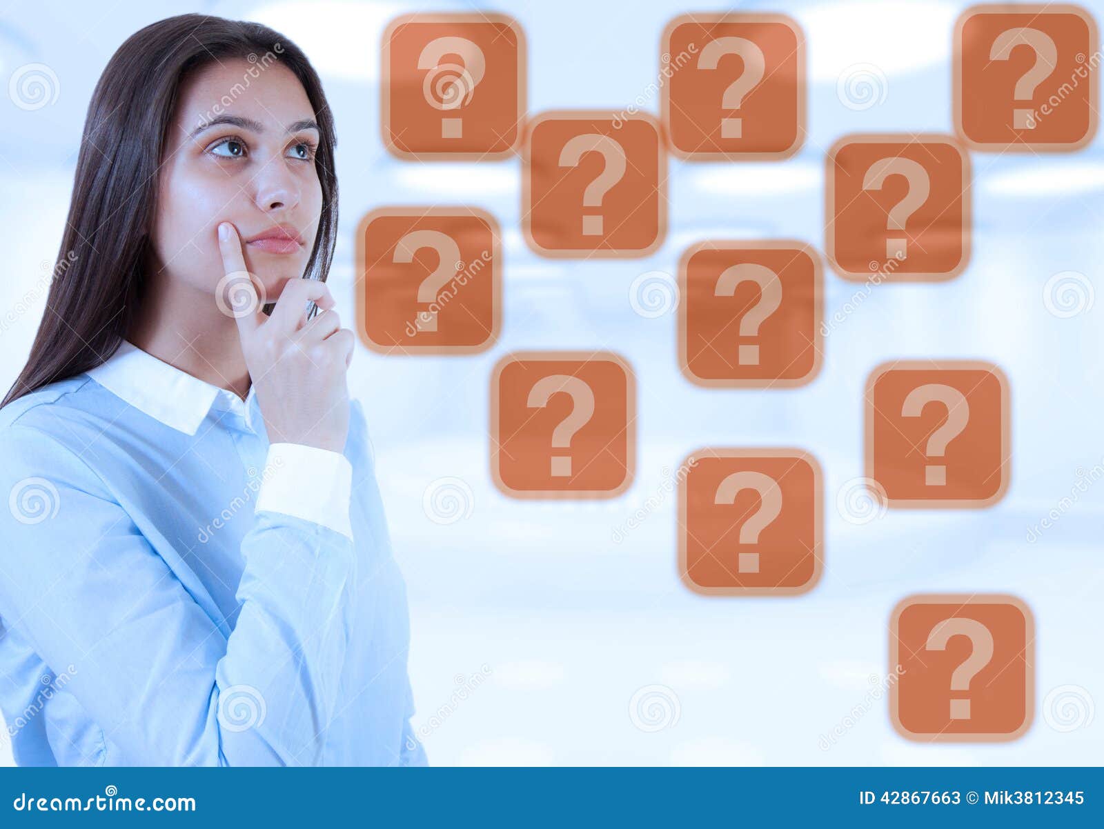 Woman and query sign stock image. Image of communication - 42867663