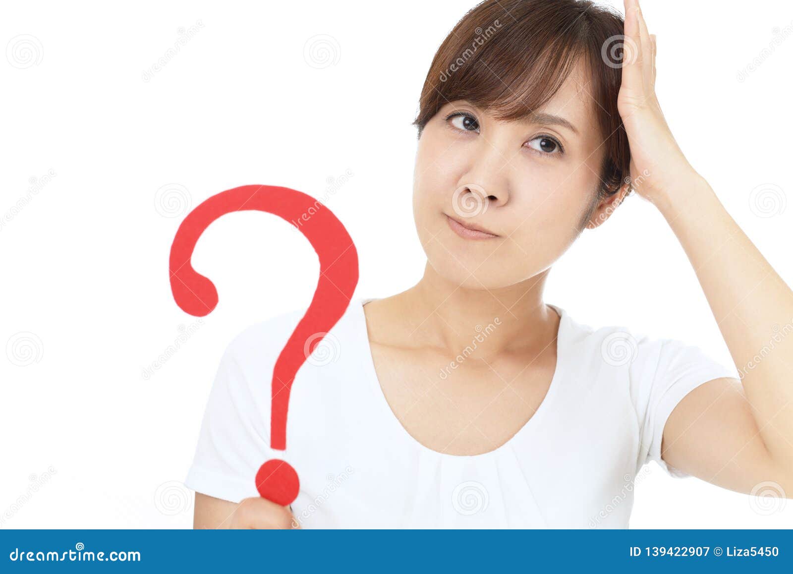 Woman with a question mark stock image. Image of lovely - 139422907
