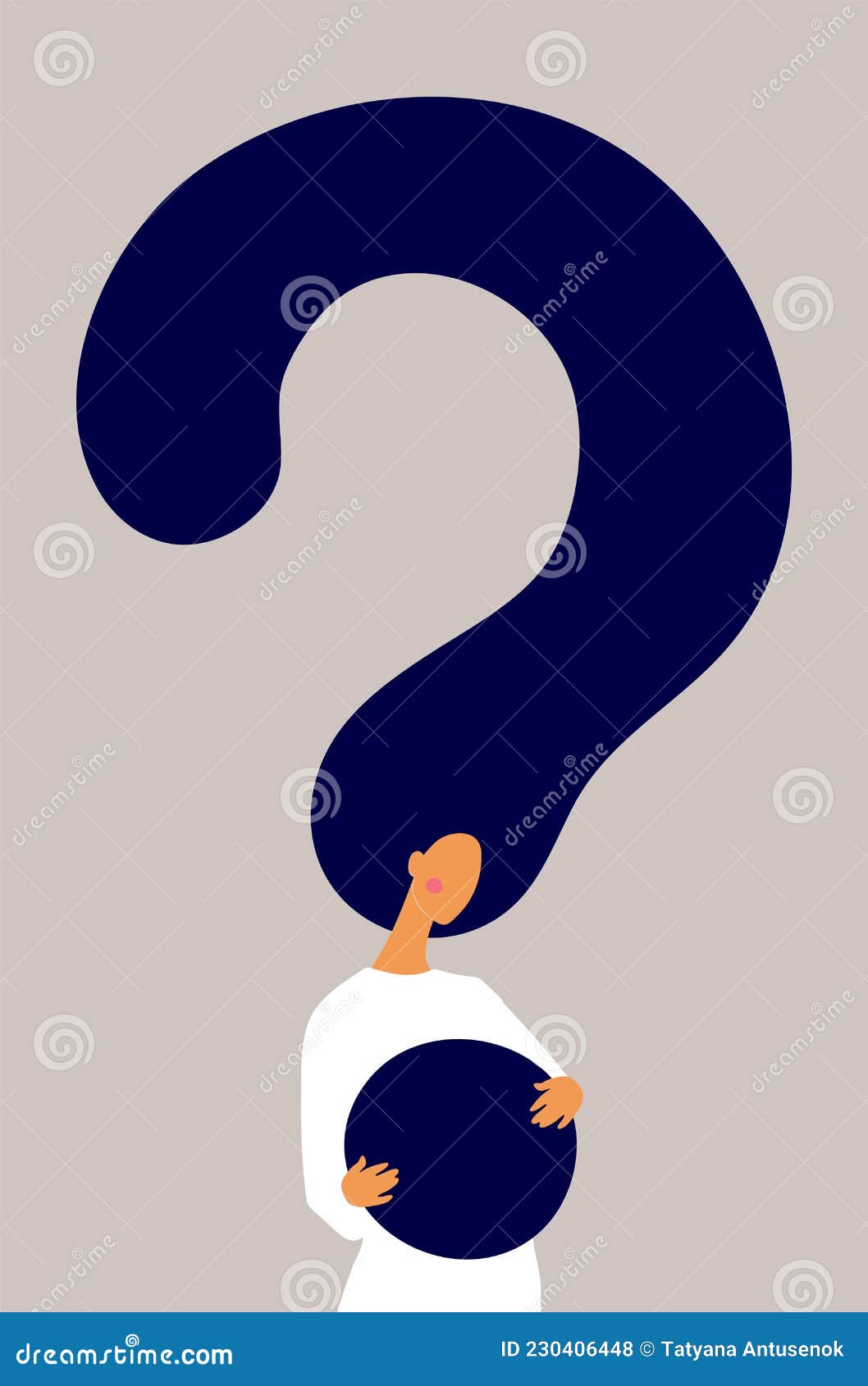Woman and Question Mark, Problem Solving Concept. Sad Girl Thinks Hard ...