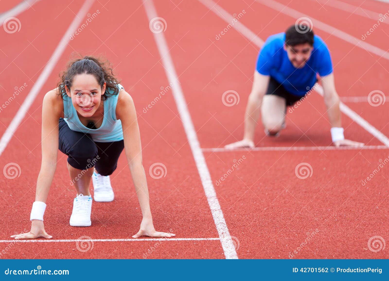 Woman Racing with a Man at the Stadium Stock Photo - Image of quick ...