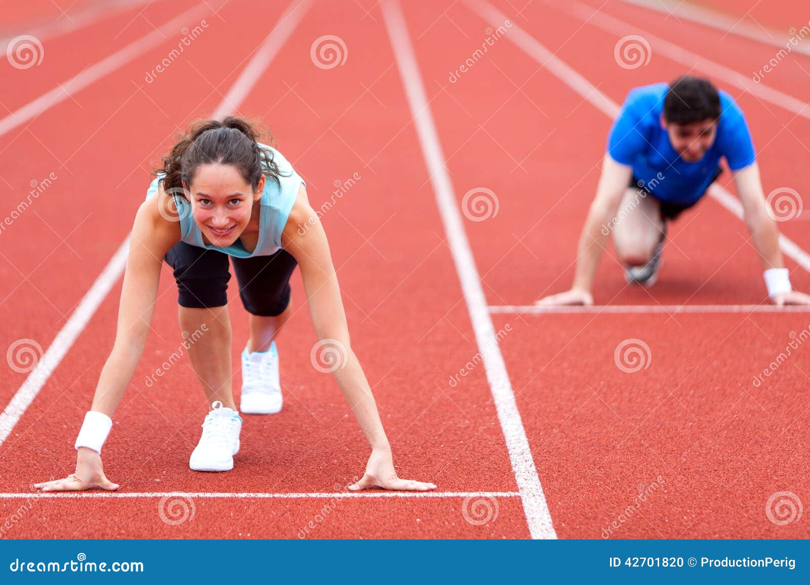 Woman Racing with a Man at the Stadium Stock Photo - Image of concept ...