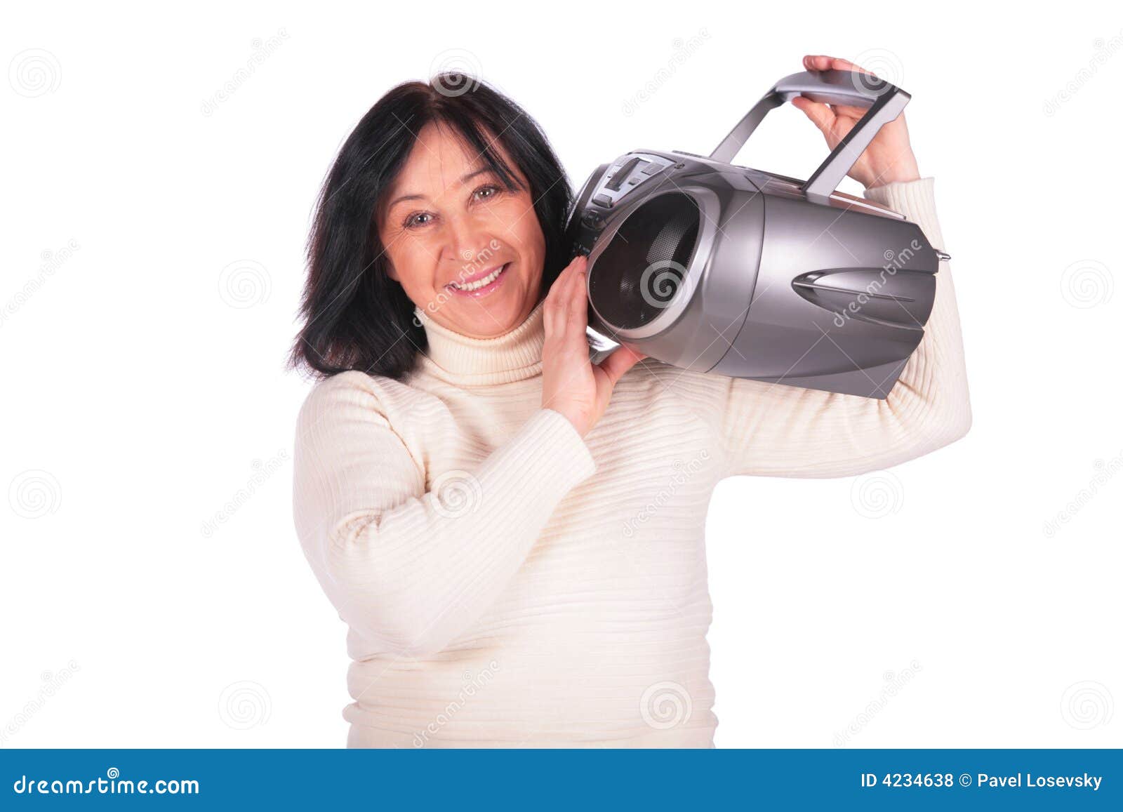 Woman with radio stock photo. Image of expression, portable - 4234638