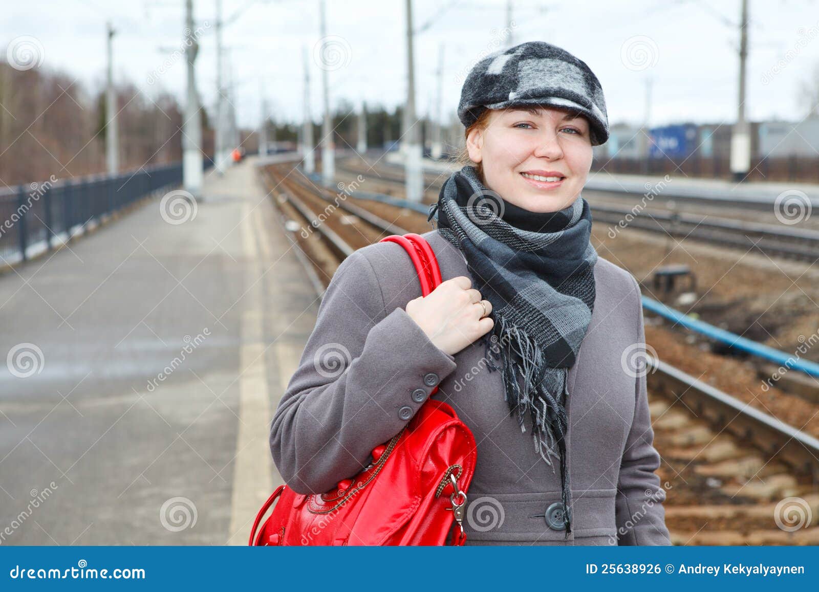 Woman on railroad station stock photo. Image of beauty - 25638926