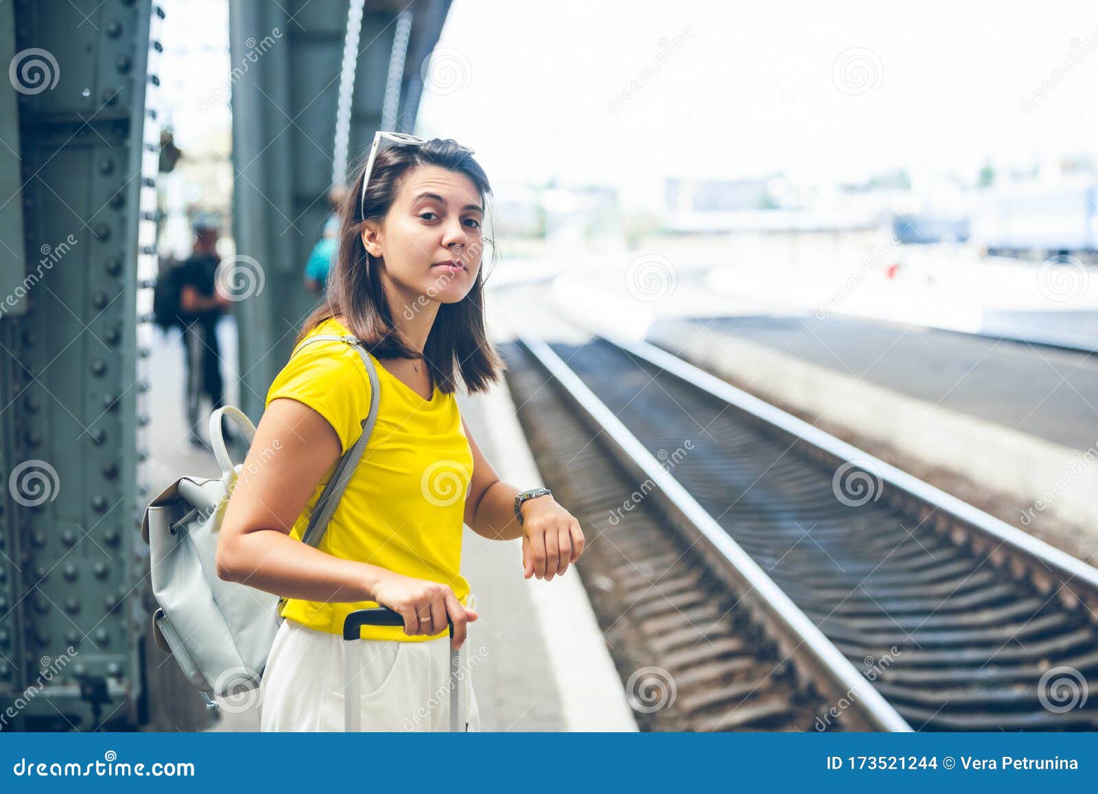Woman at Railway Station Waiting for Train Stock Photo - Image of wrist ...