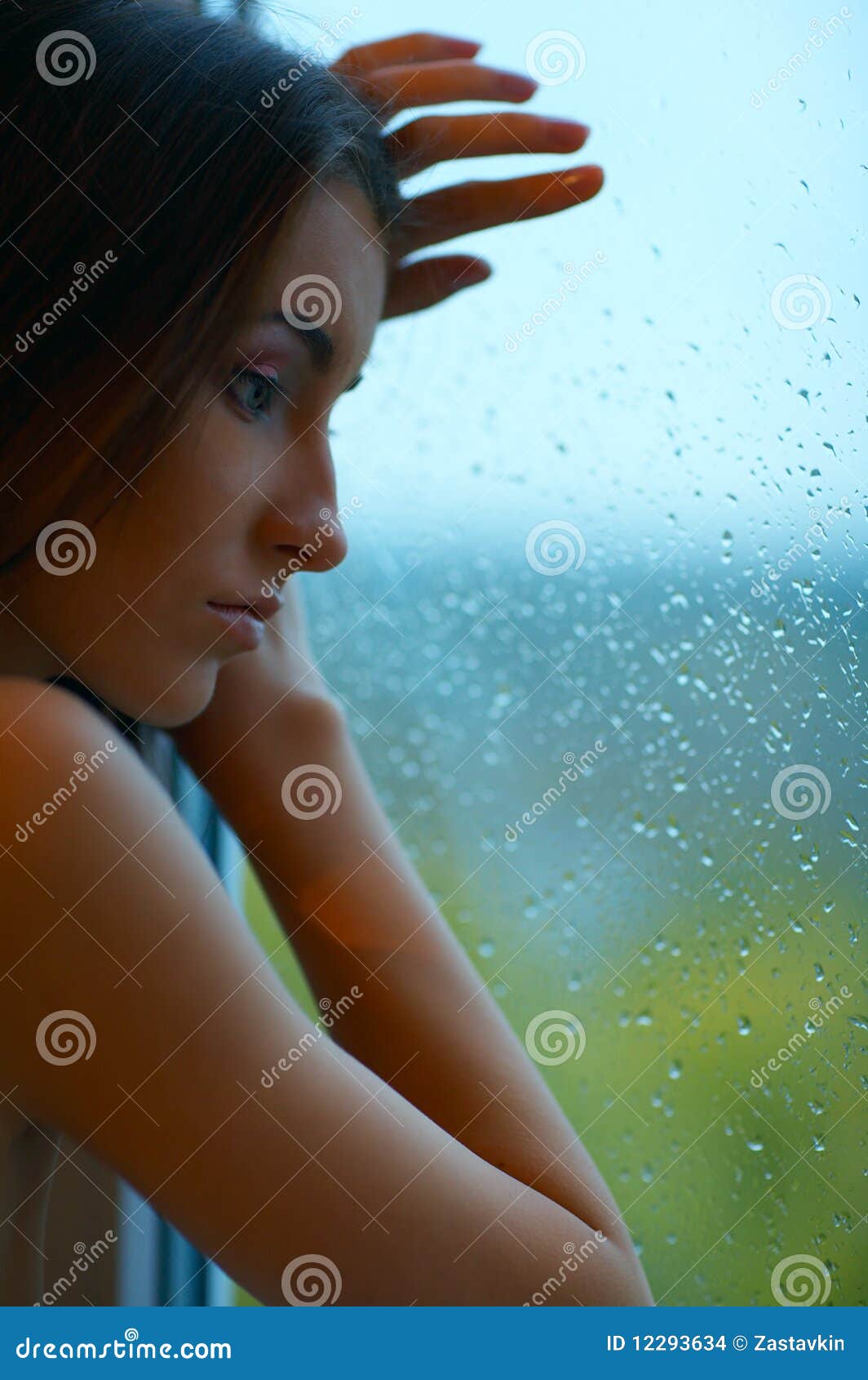 Woman and rainy window stock photo. Image of lifestyles - 12293634