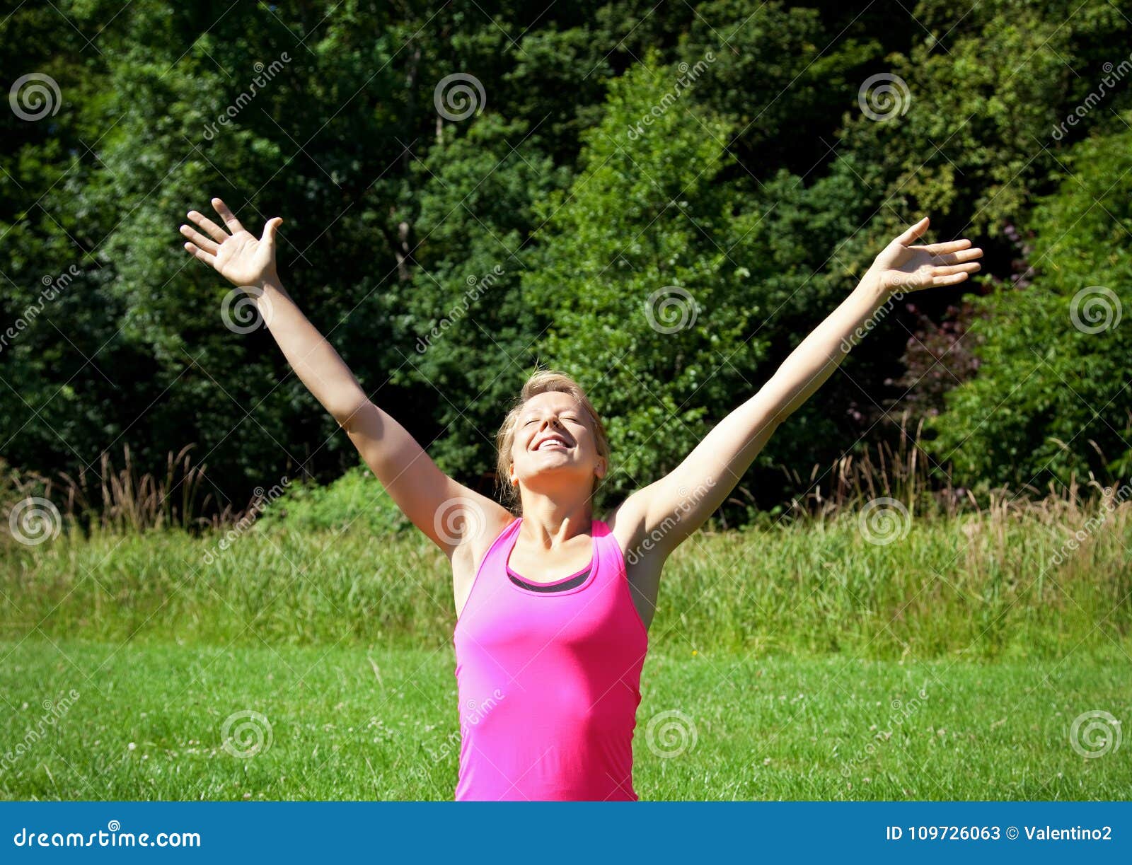 Woman with raised arms stock image. Image of summer - 109726063