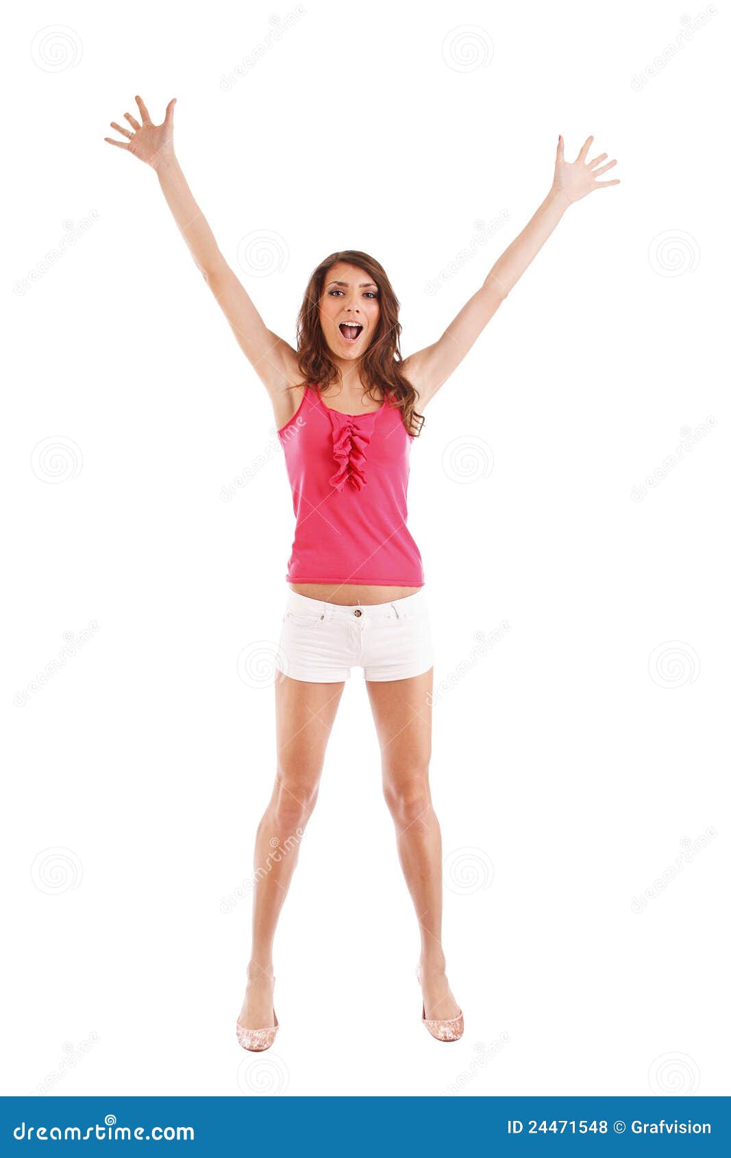 Woman Raises Her Arms Overhead Stock Photo - Image of satisfied, adult ...