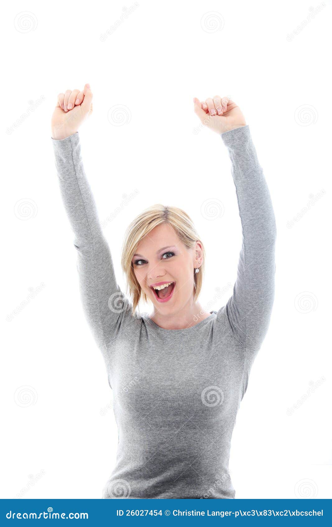 Woman Raising Her Arms in Celebration Stock Photo - Image of victorious ...