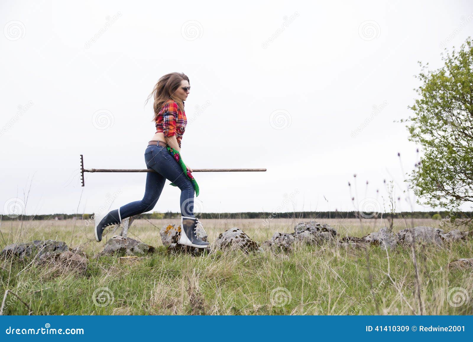 Woman with Rake in Hop at Day Stock Image - Image of scene, rural: 41410309