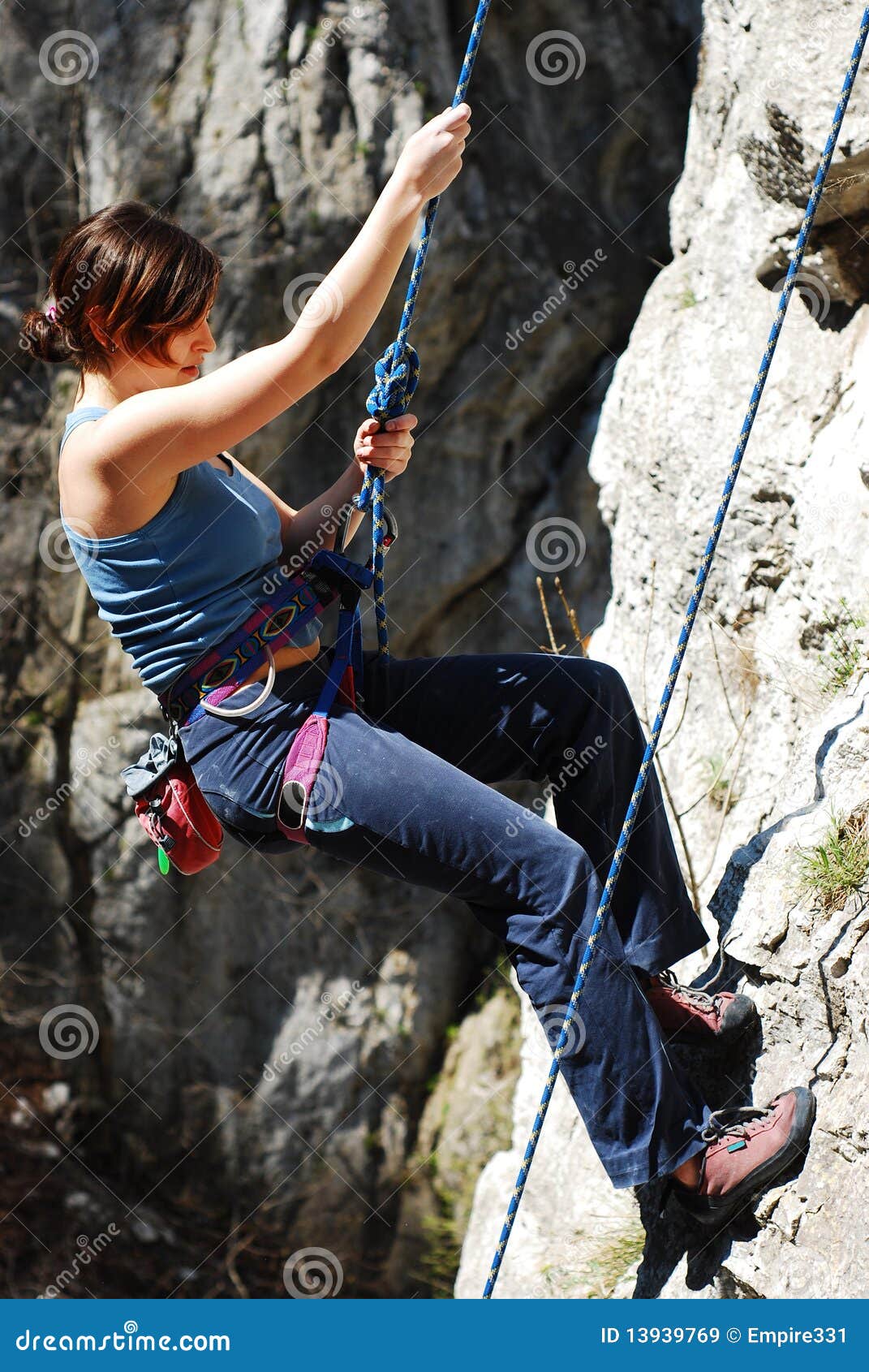Woman rappelling stock image. Image of girl, carabiner - 13939769
