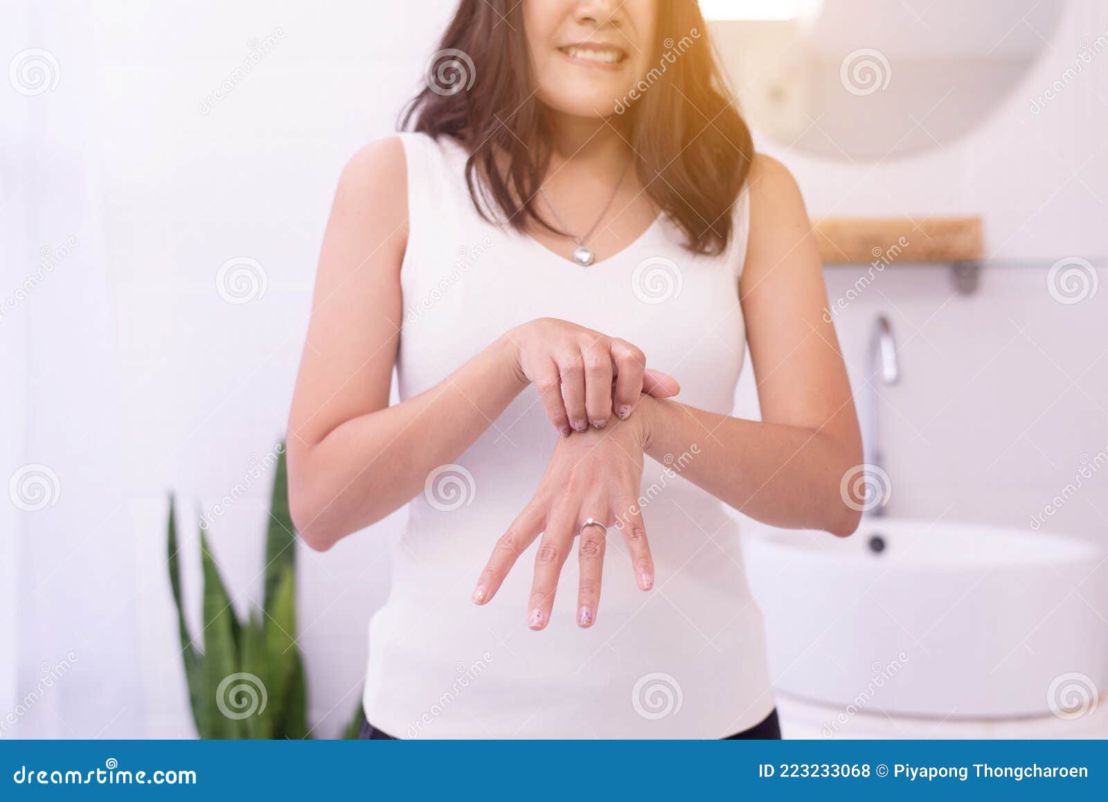 Woman With Rash Or Papule And Scratch On Her Hands From Allergies