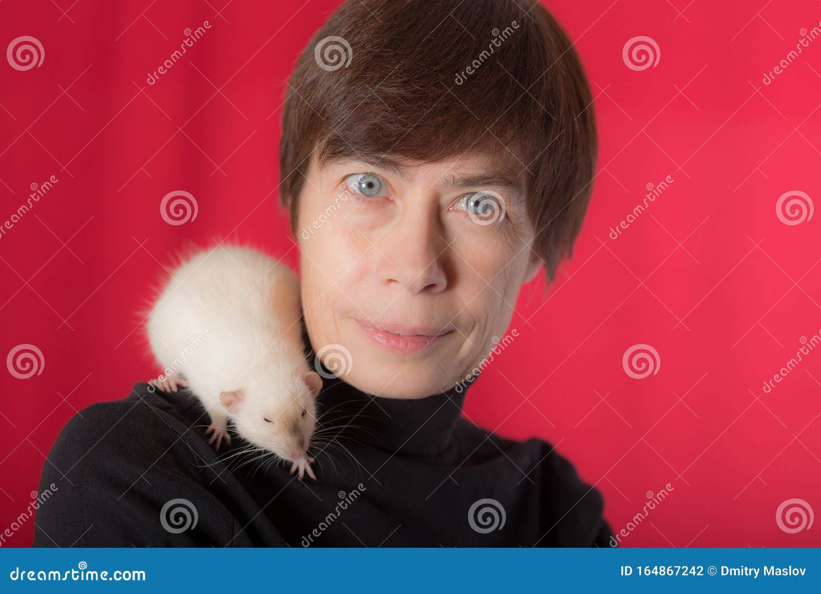 Woman with a rat stock photo. Image of domestic, love - 164867242