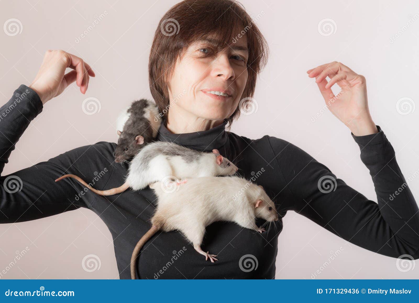 Woman with rats stock photo. Image of head, domestic - 171329436
