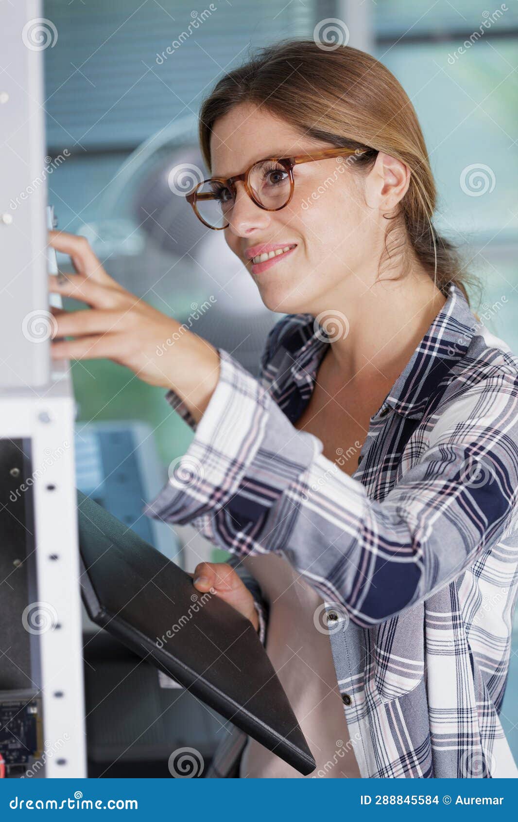 Woman Reacher for Folder from Office Shelf Stock Photo - Image of ...